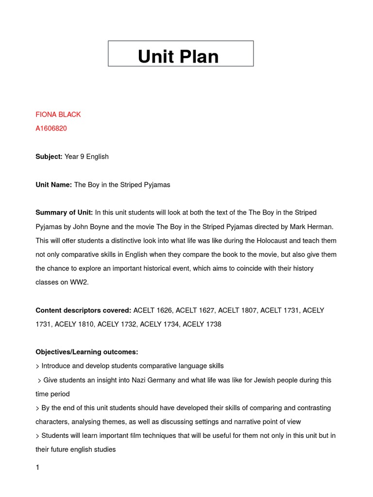 Unit Plan: Fiona Black A1606820 | PDF | Lesson Plan | Essays