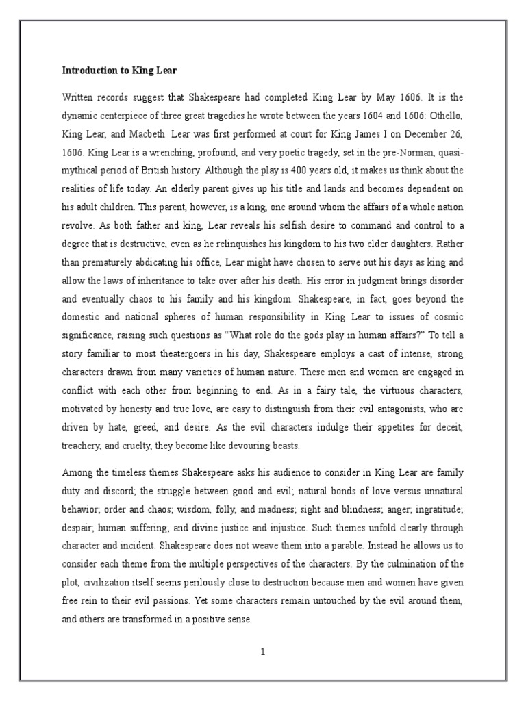 King Lear Introduction: Shakespeare's Classic Tragedy Explored | PDF ...