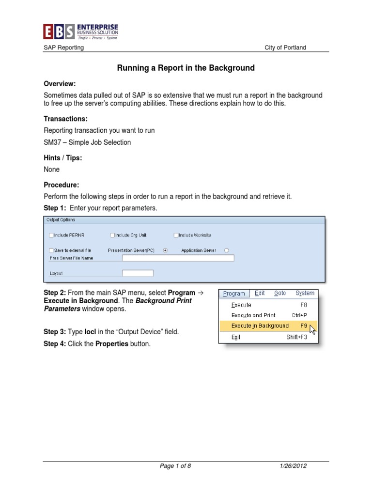 Running A Report in The Background: SAP Reporting City of Portland ...