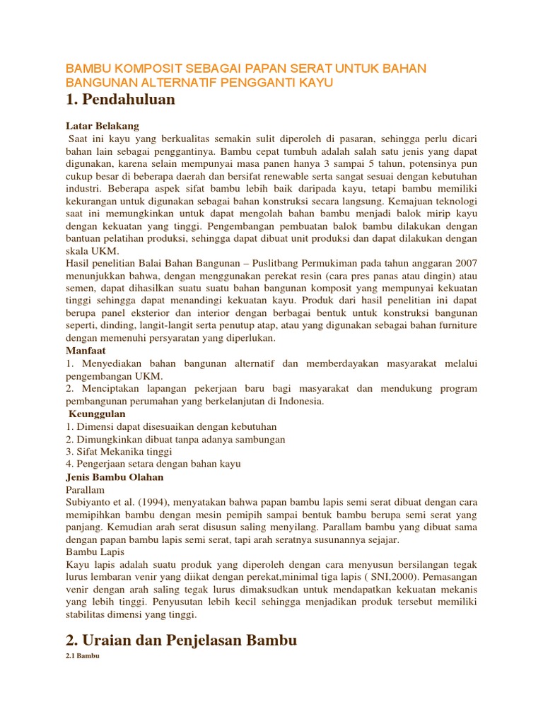 Bambu Komposit Sebagai Papan Serat Untuk Bahan Bangunan Alternatif Pengganti Kayu | PDF