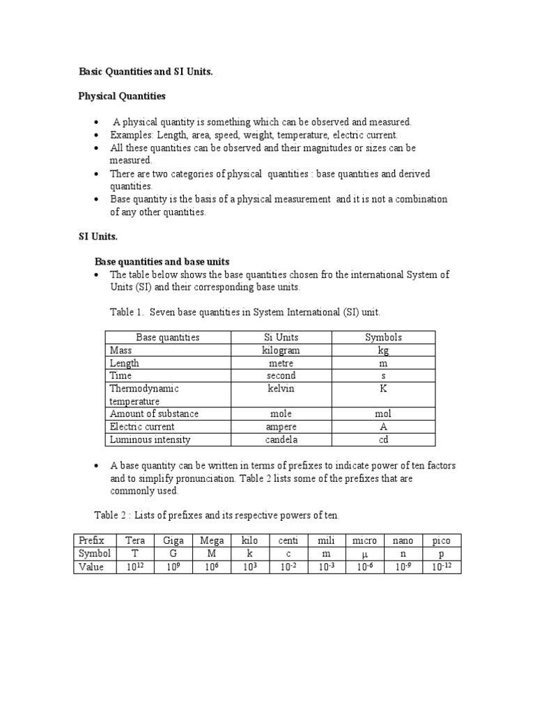 Basic Quantities and SI Units-I | PDF