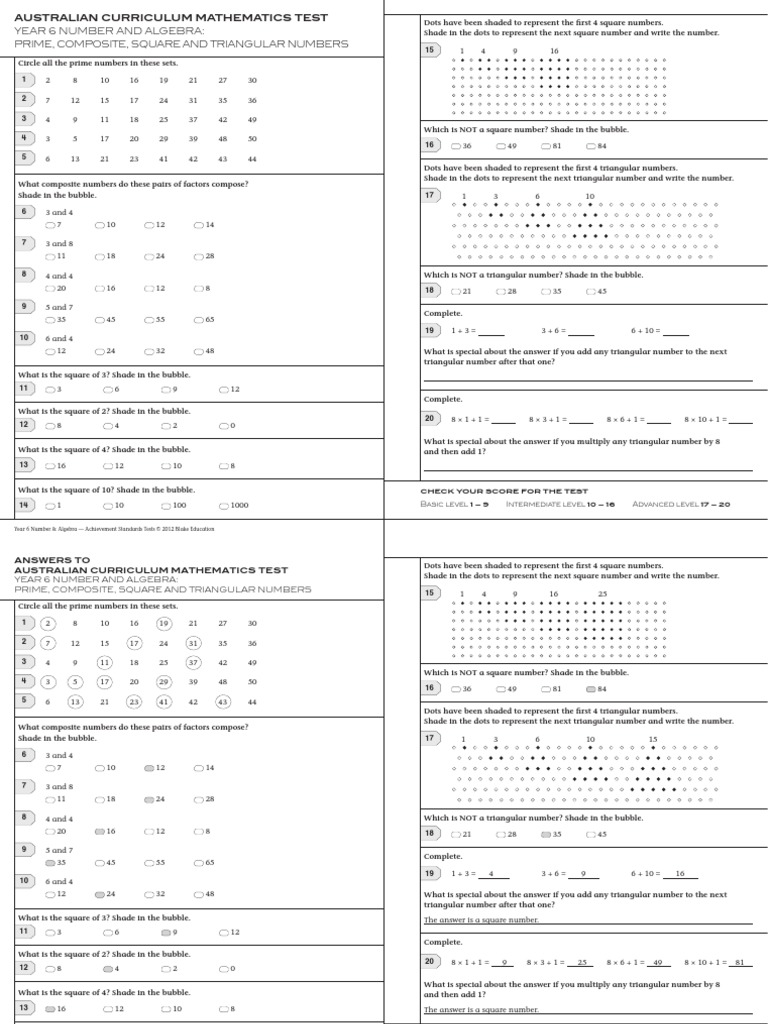 Year 6 Number and Algebra: Prime, Composite, Square and Triangular ...