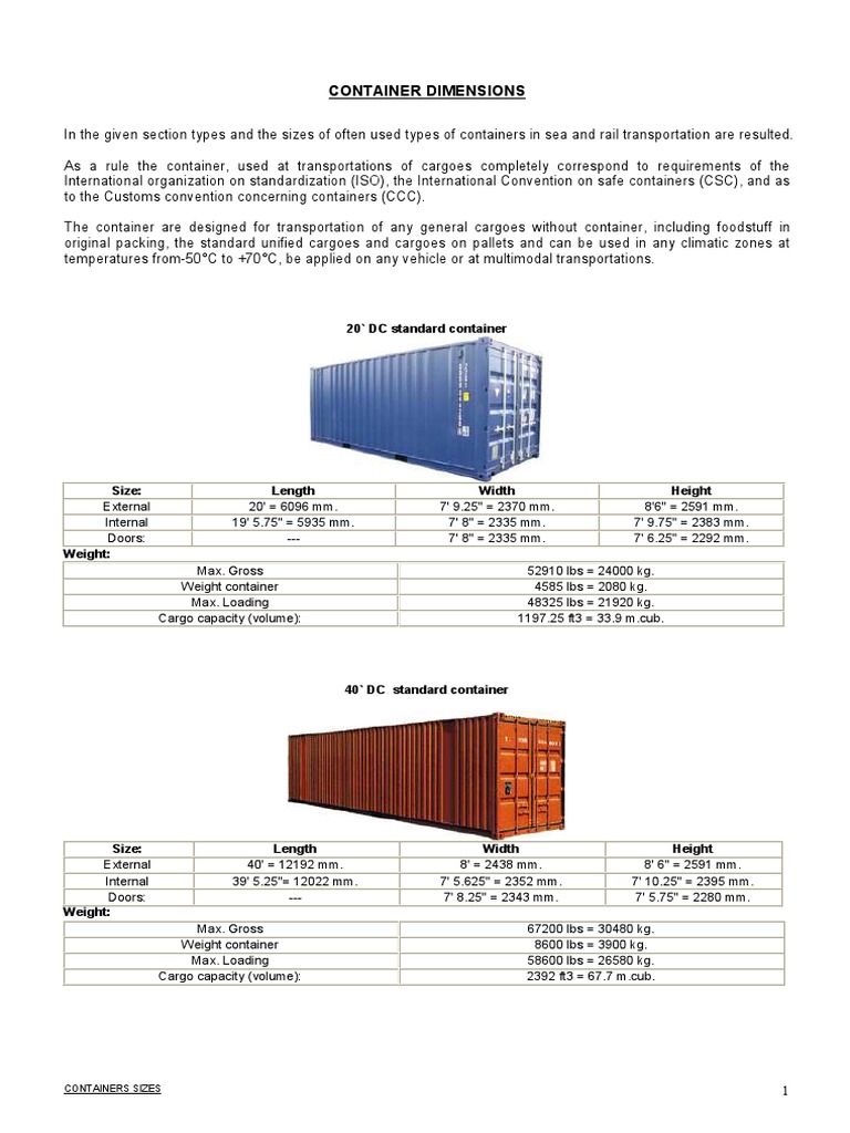 Container Dimensions and Specifications | PDF | Cargo | Supply Chain ...