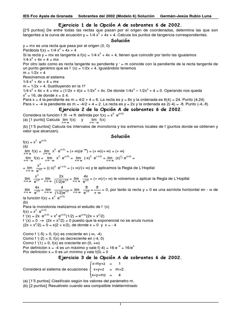 Ejercicios Selectividad Resueltos Matemáticas | PDF | Línea (geometría) | Geometria plana)
