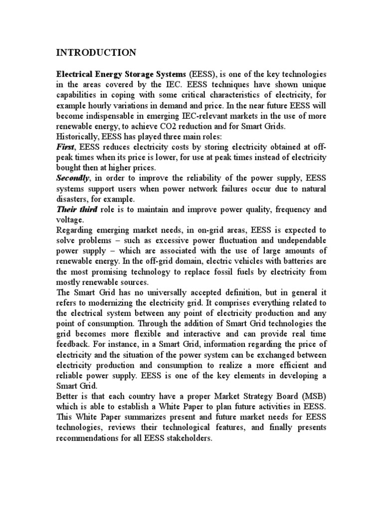 Roles of Electrical Energy Storage Systems | PDF | Battery (Electricity ...
