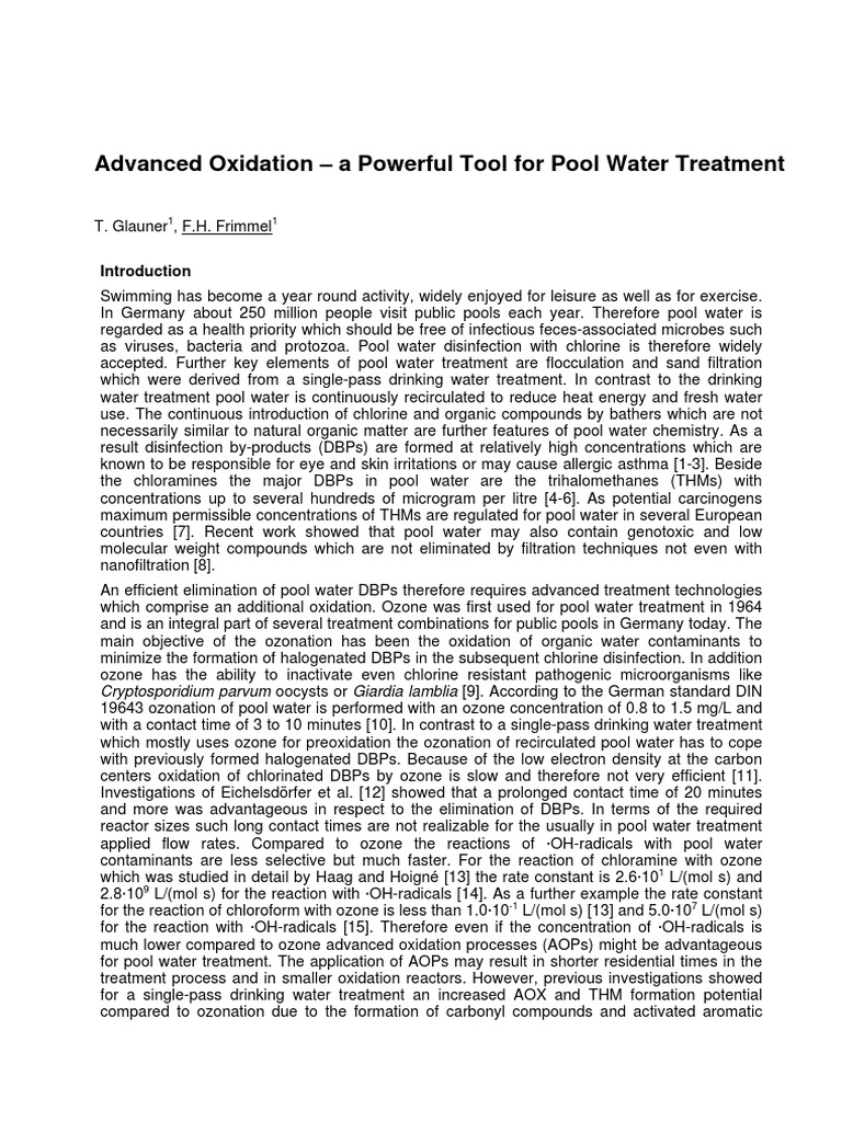 Advanced Oxidation for Pool Water Treatment | PDF | Water Purification ...