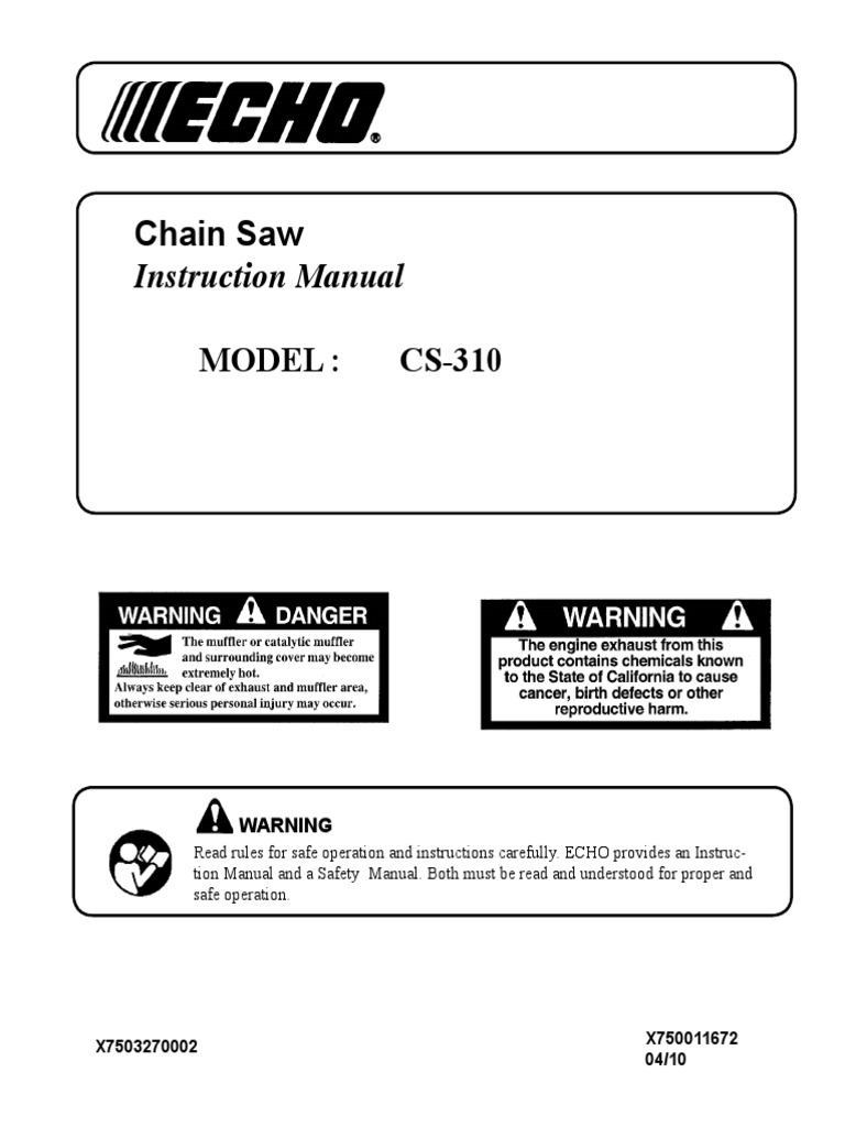 Chainsaw Manual CS 310 | PDF | Gasoline | Carburetor