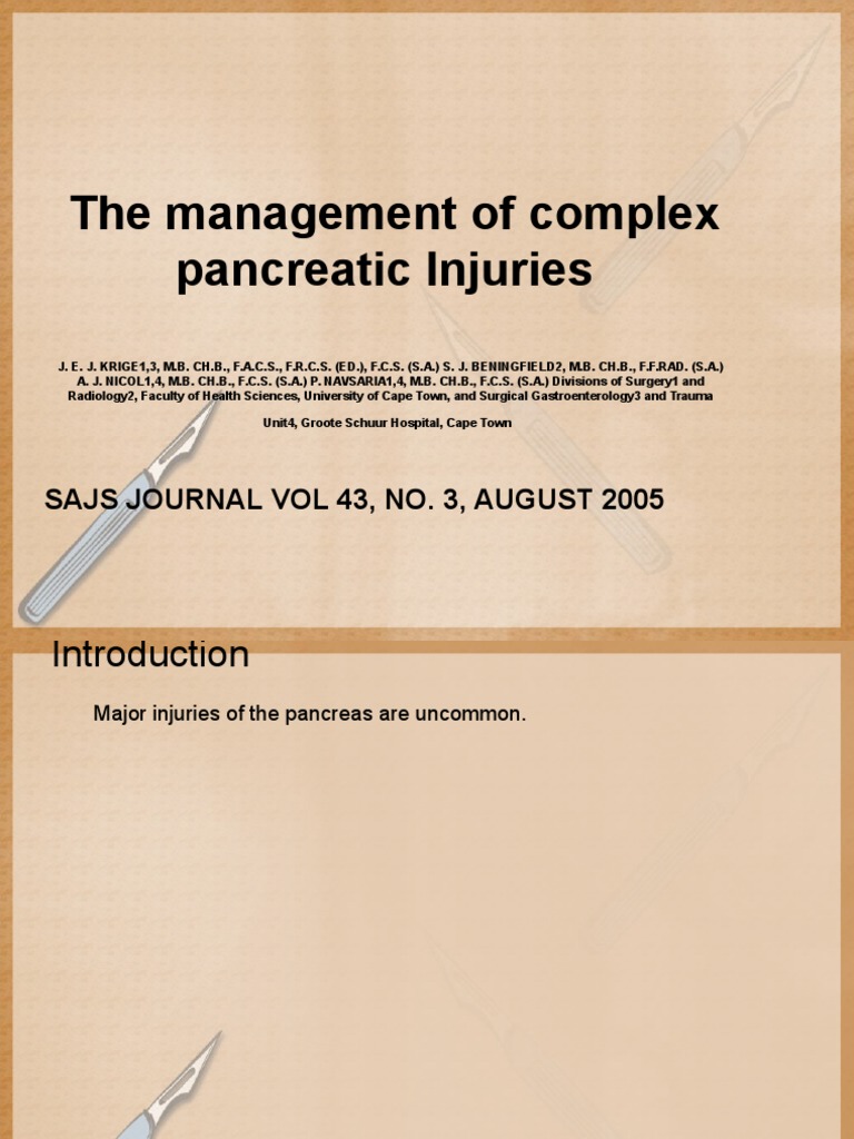 Management of Pancreatic Injuries | PDF | Major Trauma | Pancreas