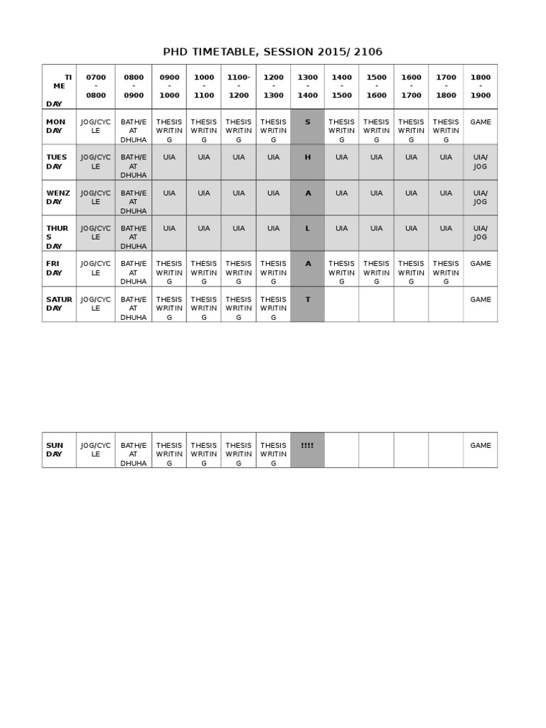 PhD Timetable 2015/2016 Overview | PDF