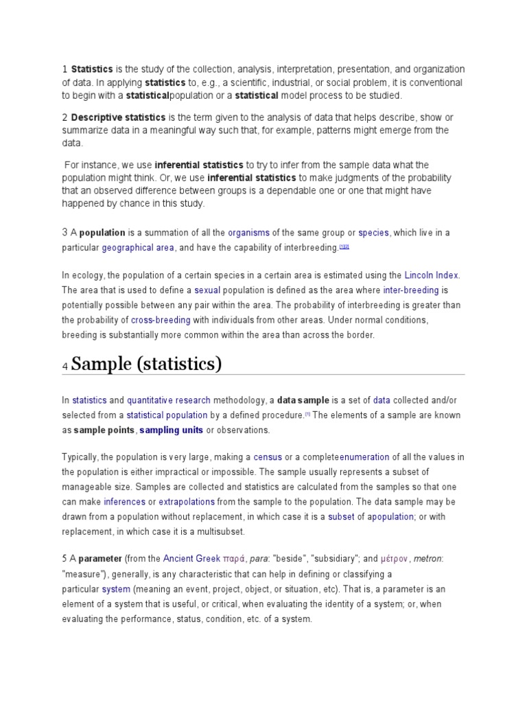 Sample (Statistics) : Statistics Is The Study of The Collection ...