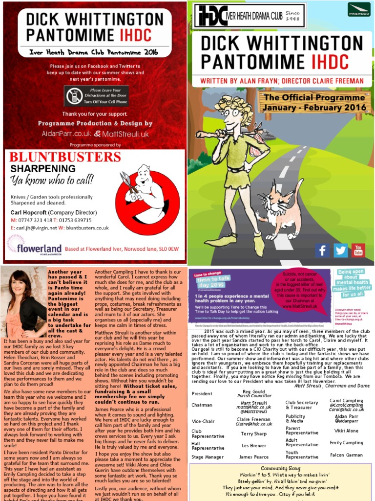 Dick Whittington - Panto Programme (IHDC/Jan2016) | PDF | Leisure