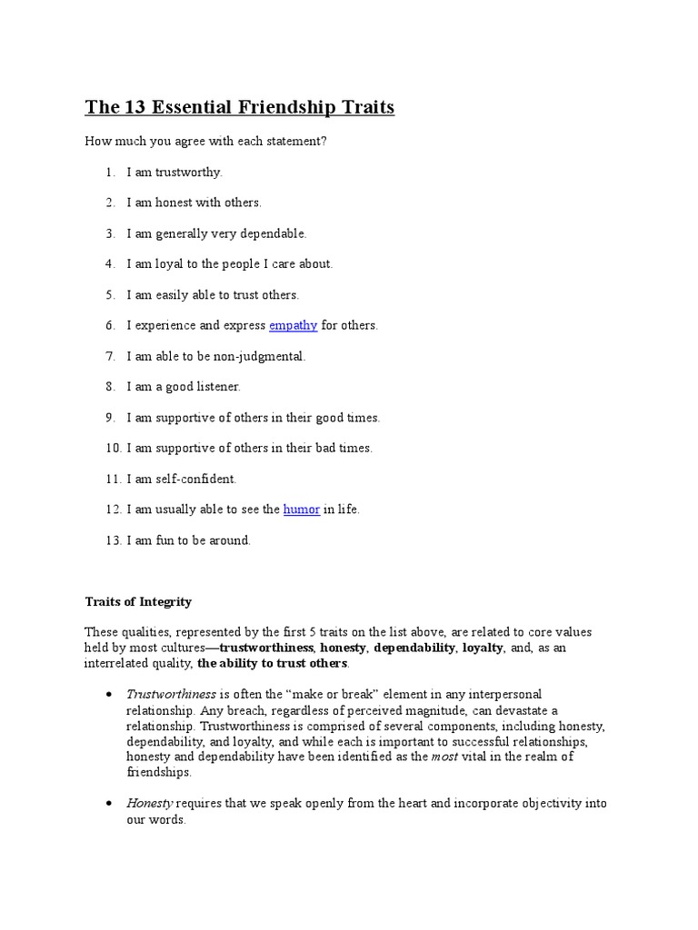 The 13 Essential Friendship Traits: Empathy | PDF | Friendship | Trust ...