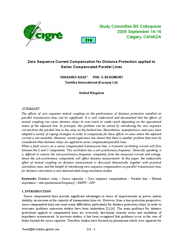 Zero Sequence Current Compensation For Distance Protection Applied To 3274