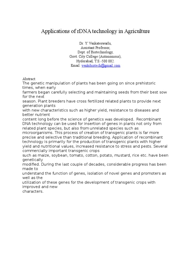 Applications of RDNA Technology in Agriculture | PDF