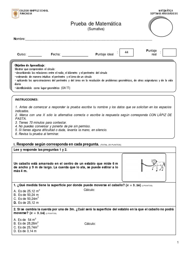Prueba Matematica Septimo Básico | PDF | Espacio | Geometría