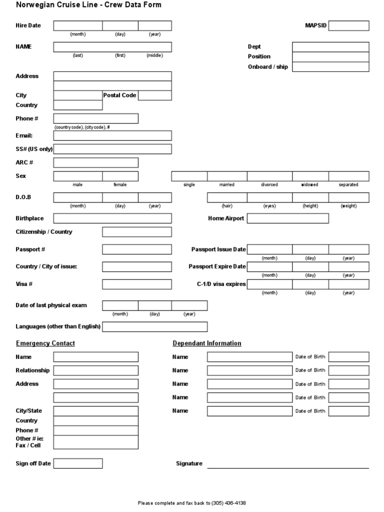 Crew Data Form | PDF