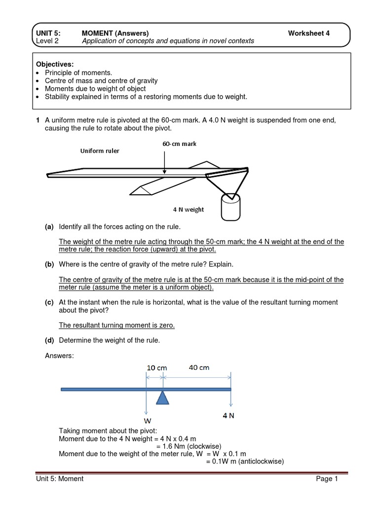 Physics: Moments and Stability Worksheet | PDF