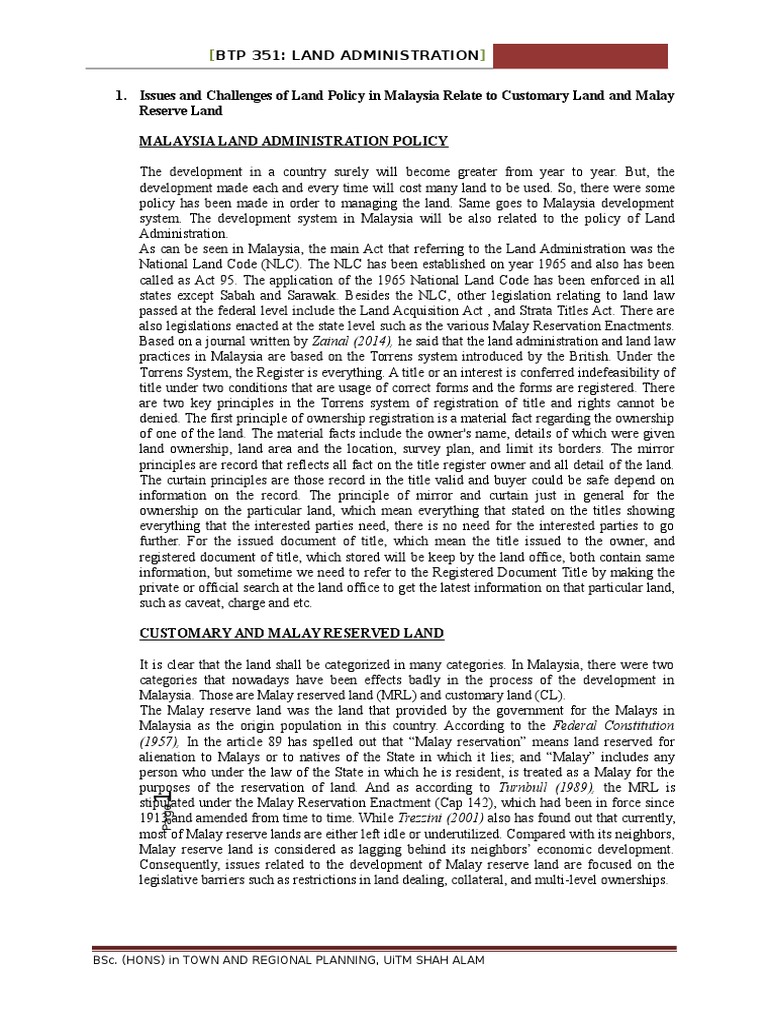 Challenges in Malay Reserve Land Policy | PDF | Sustainability | Gender