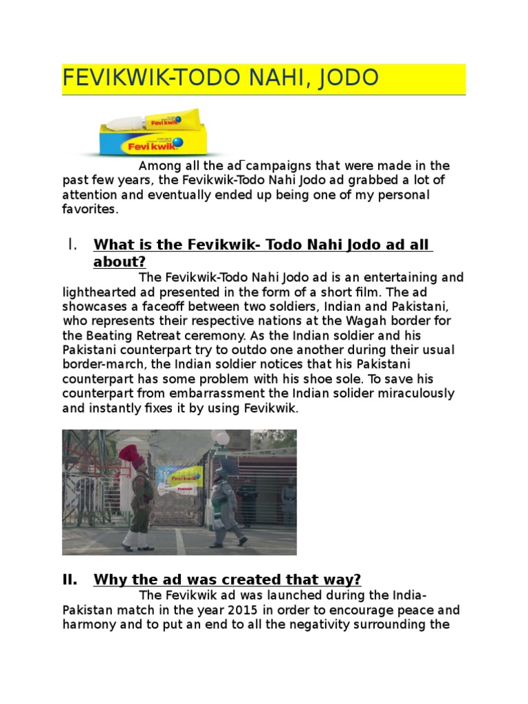 What Is The Fevikwik-Todo Nahi Jodo Ad All About? | Download Free PDF ...