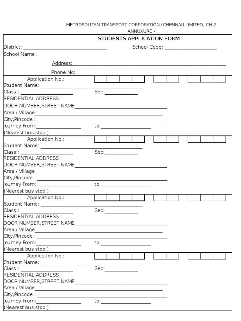 Student Bus Pass Application Form | PDF