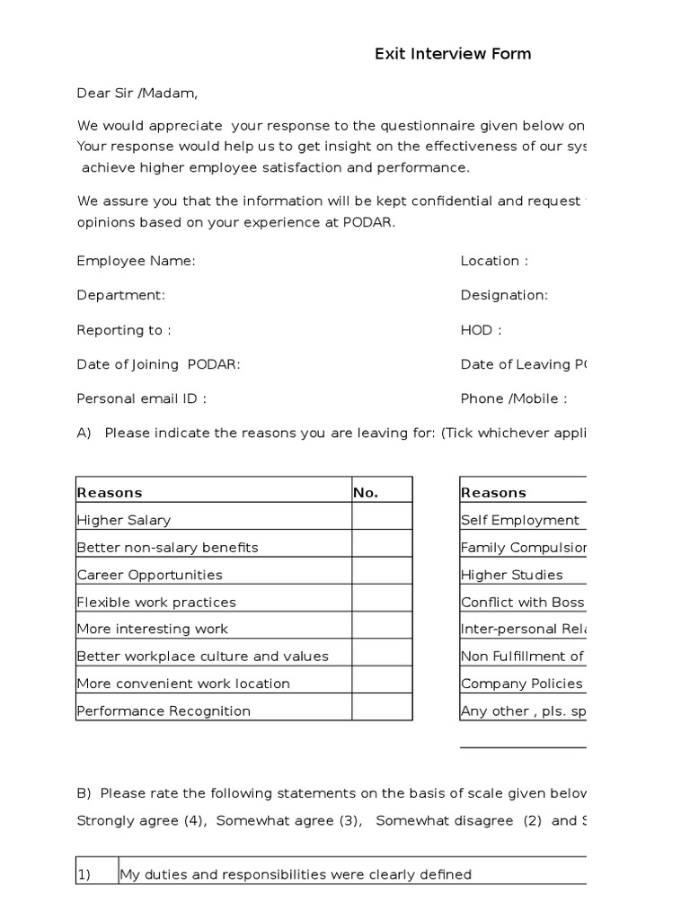 Revised Exit Interview Form | PDF | Employment | Applied Psychology