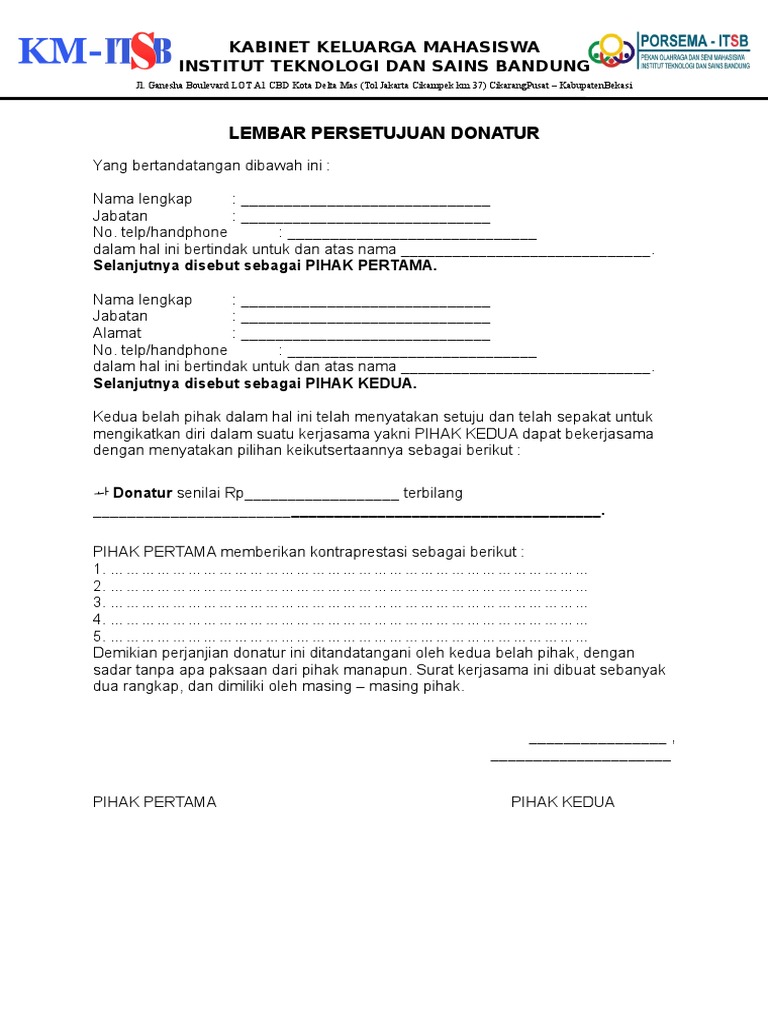 Contoh Surat Persetujuan Donatur | PDF