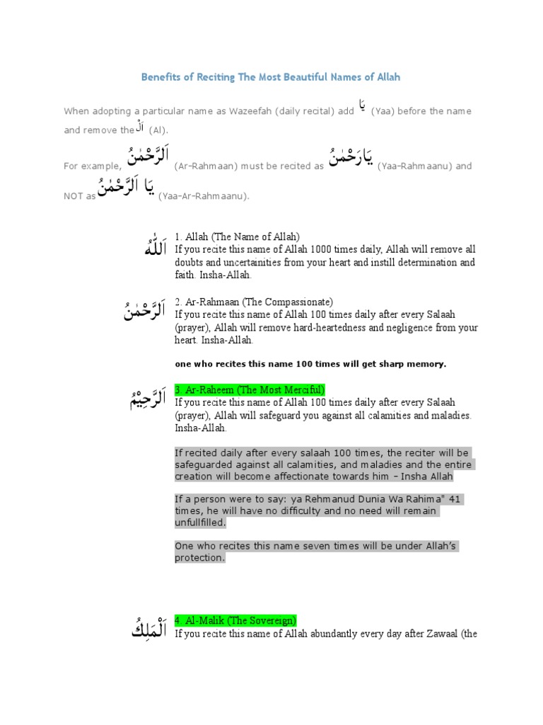 Allah Names and Their Benefits | PDF | Salat | Religious Behaviour And ...
