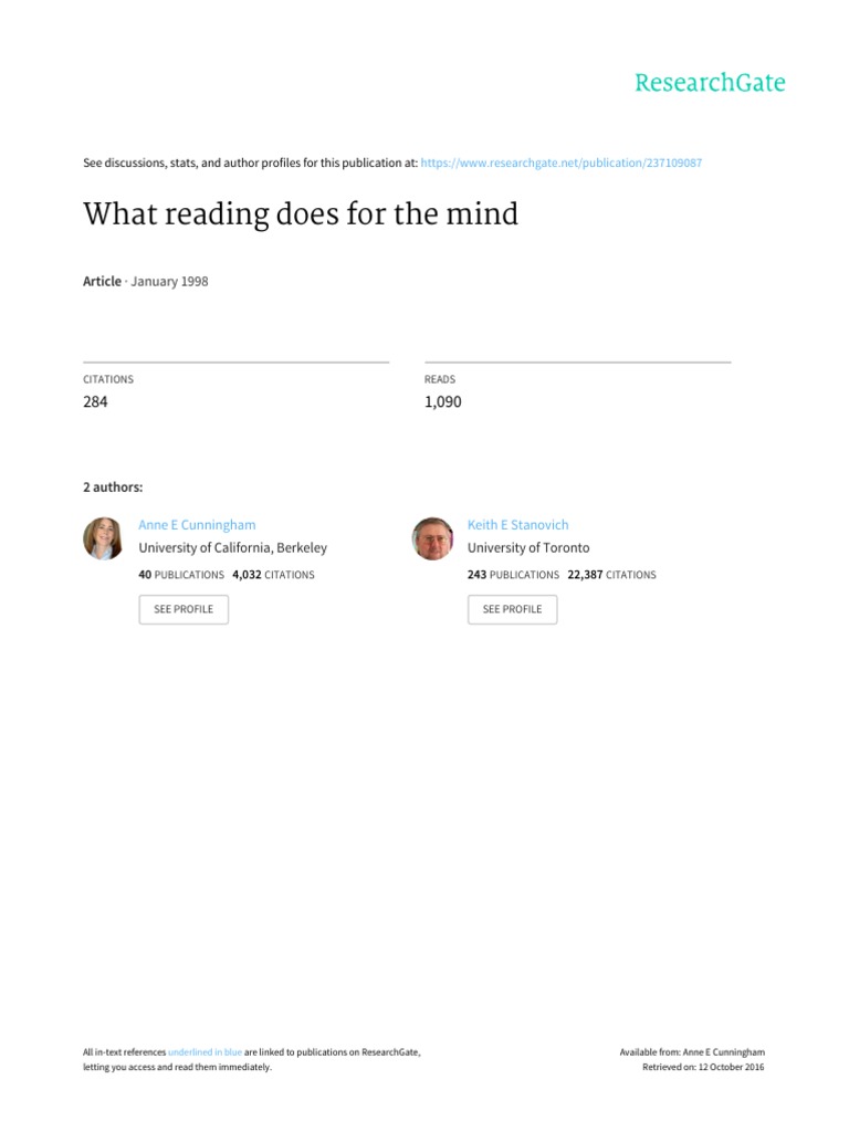 98-What Reading Does For The Mind | PDF | Reading (Process) | Reading ...