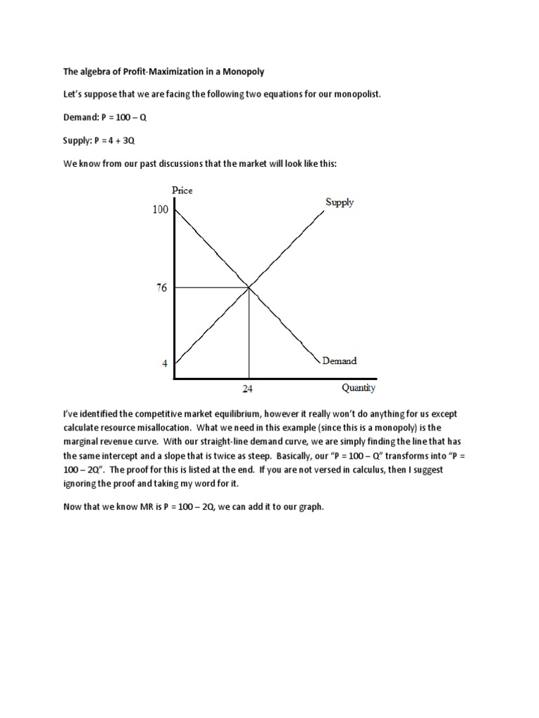 Monopoly Algebra Pdf Monopoly Demand