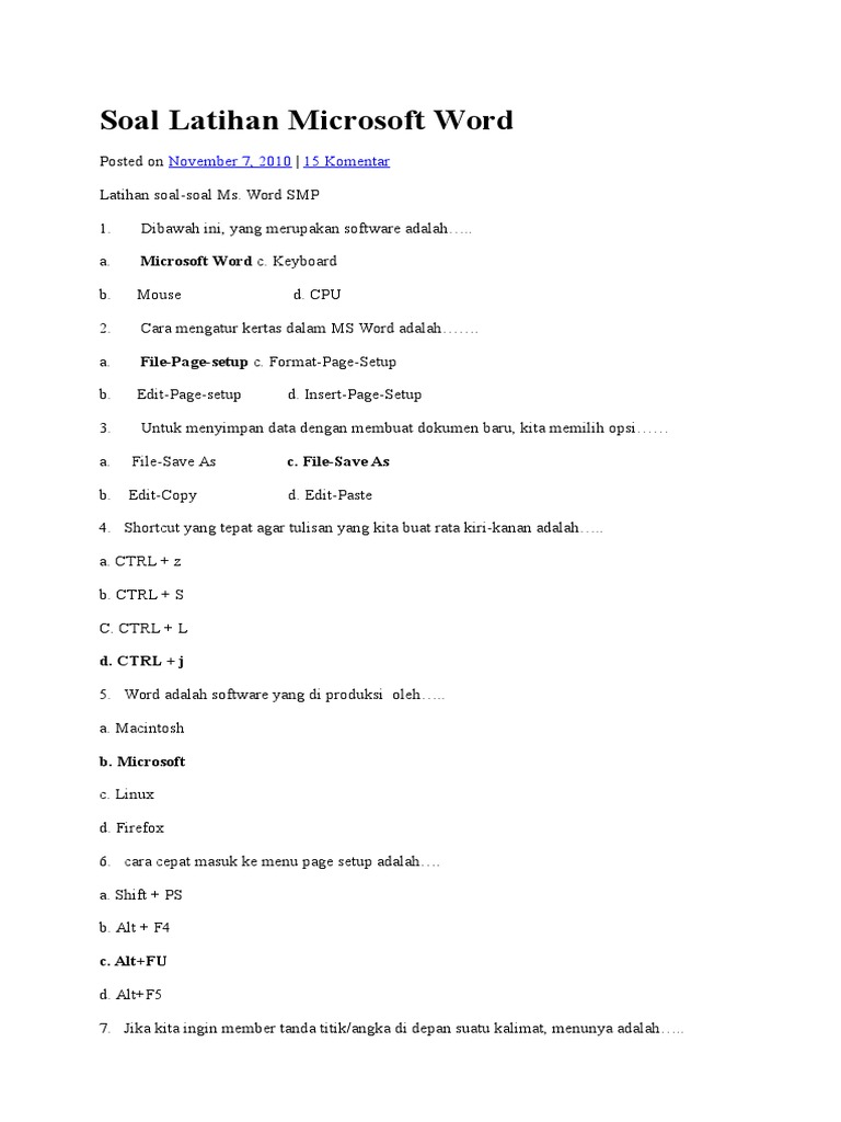 Soal Latihan Ms Word | PDF | Komputer