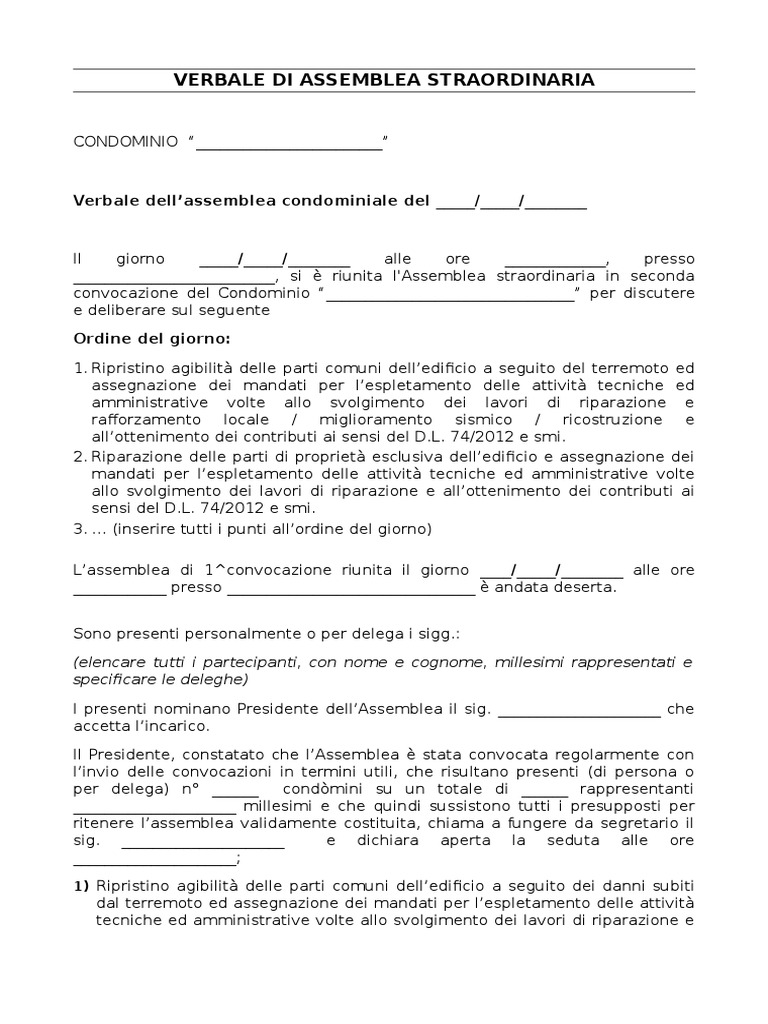 Fac Simile Verbale Assemblea