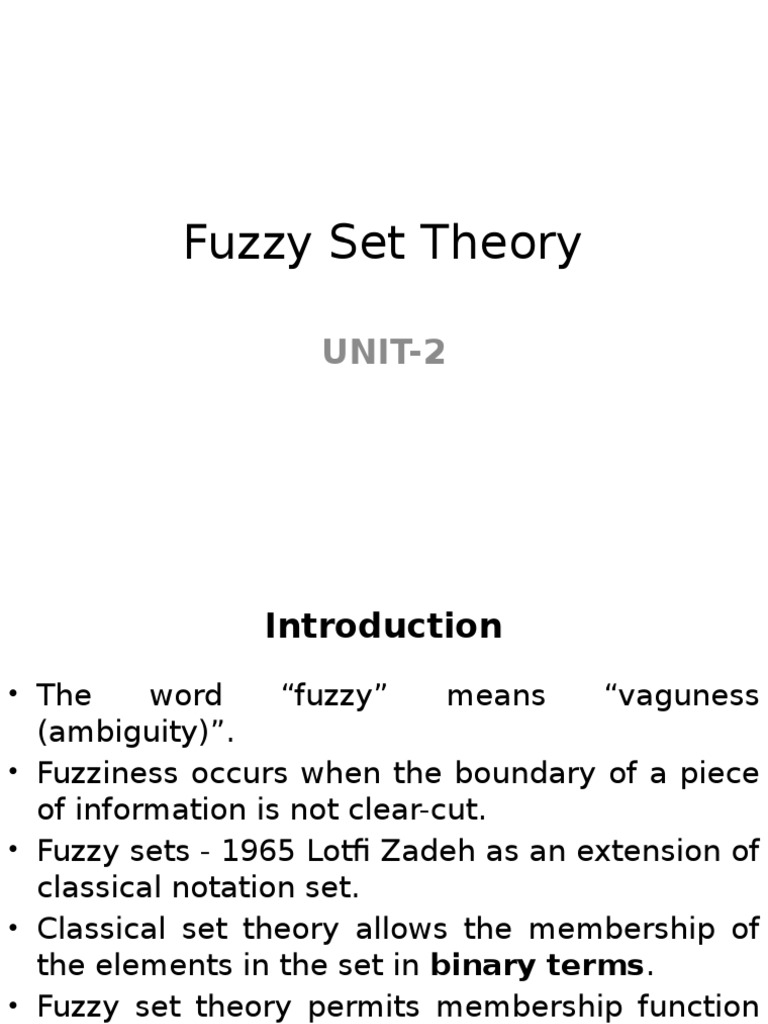 Fuzzy Set Theory: UNIT-2 | PDF | Fuzzy Logic | Function (Mathematics)