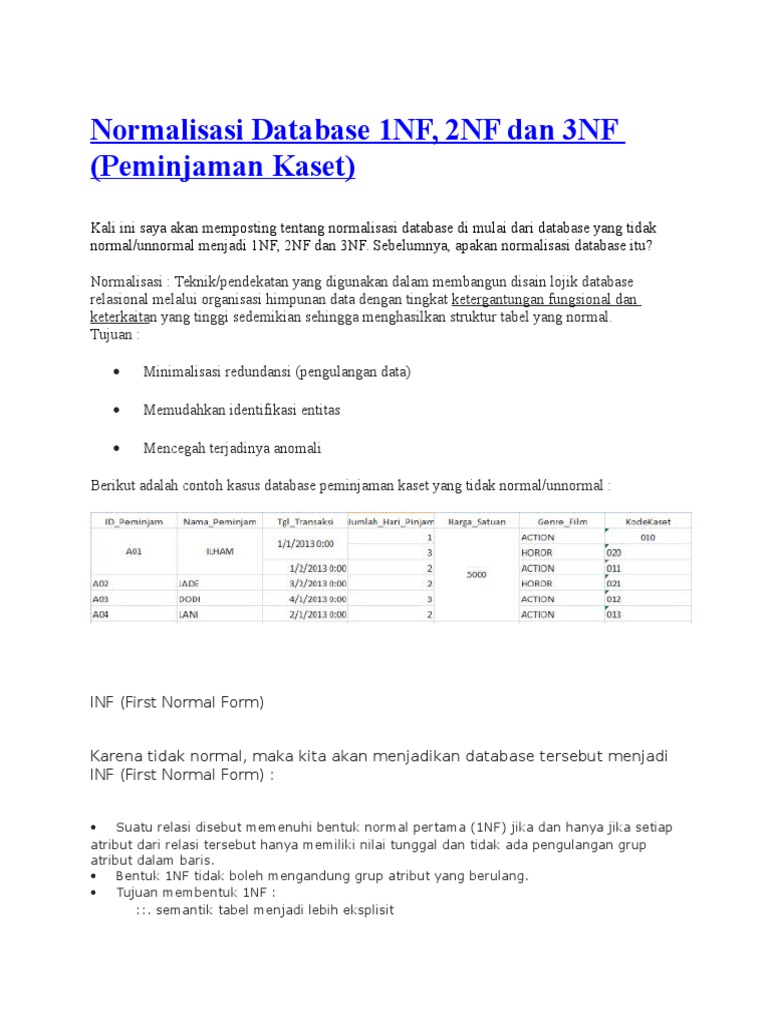 Normalisasi DB: 1NF, 2NF, 3NF | PDF | Metode & Bahan Ajar | Komputer
