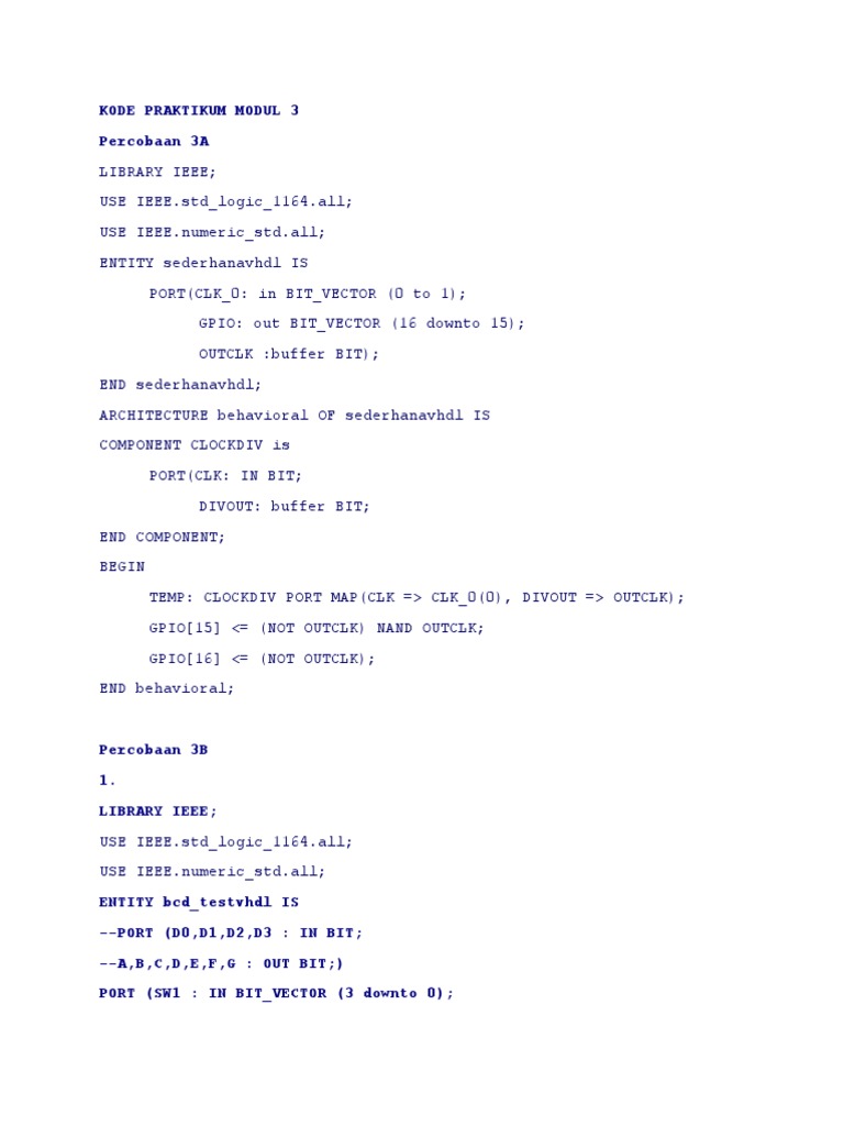 Kode VHDL Sisdig Praktikum | PDF | Computers | Technology & Engineering