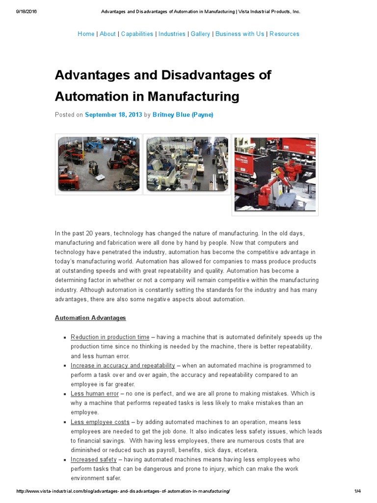 Ad. and Disad. of Automation | PDF | Automation | Employment