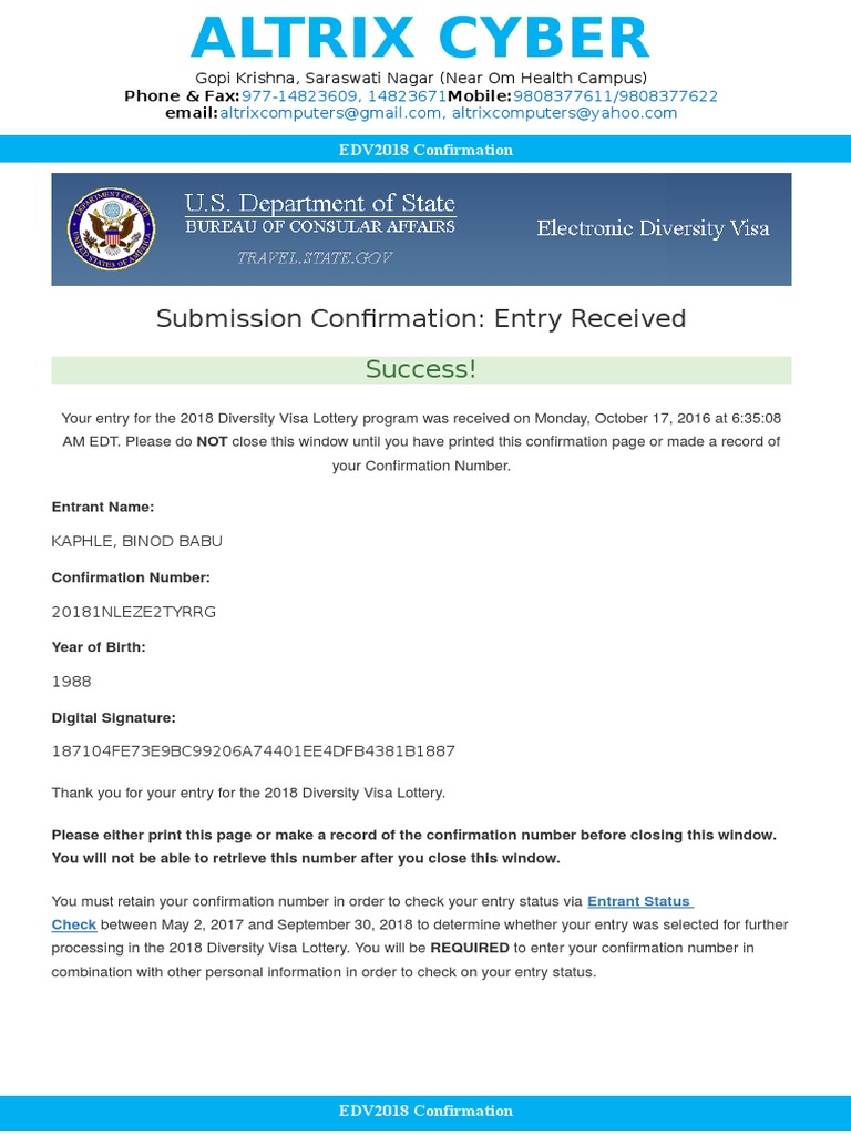 Submission Confirmation: Entry Received: Success! | PDF