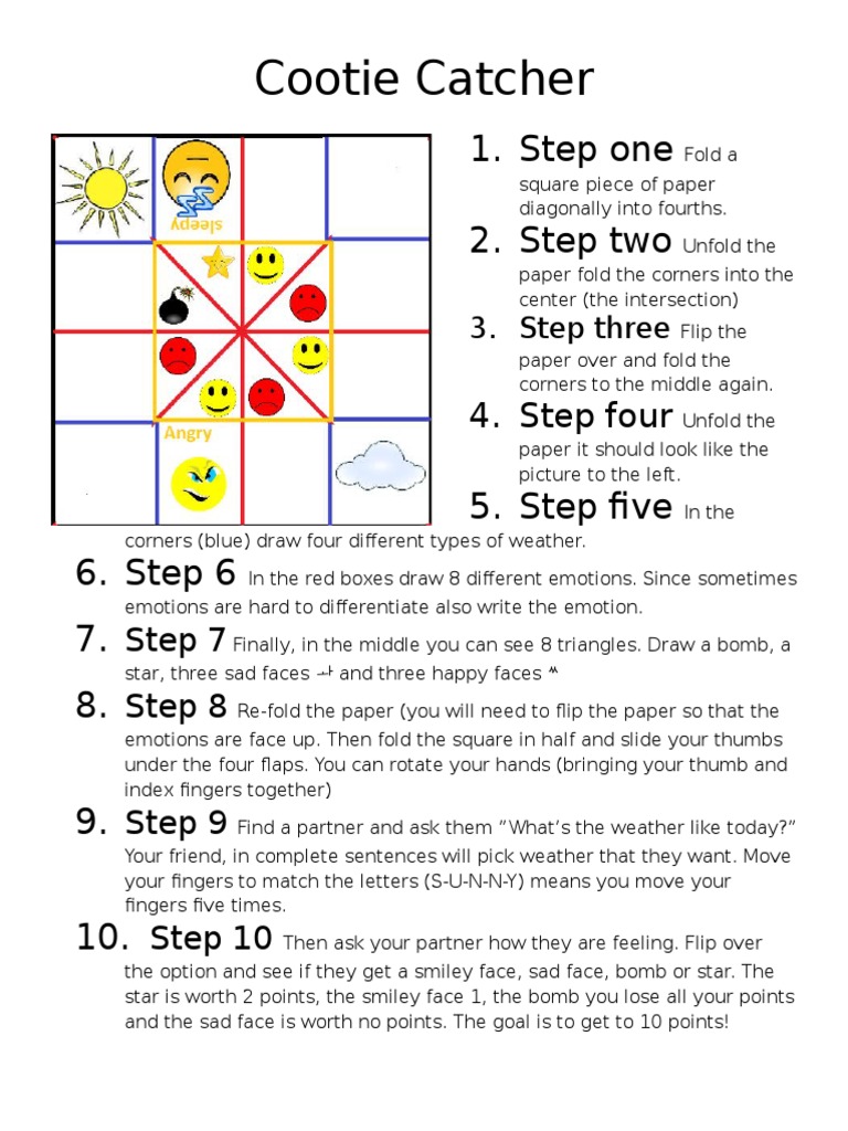 Cootie Catcher: 1. Step One 2. Step Two | PDF | Language Arts ...