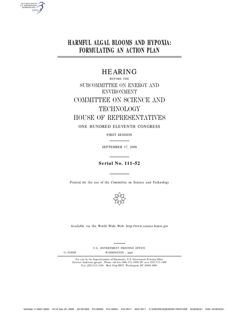 Harmful Algal Blooms and Hypoxia: Formulating An Action Plan | PDF ...