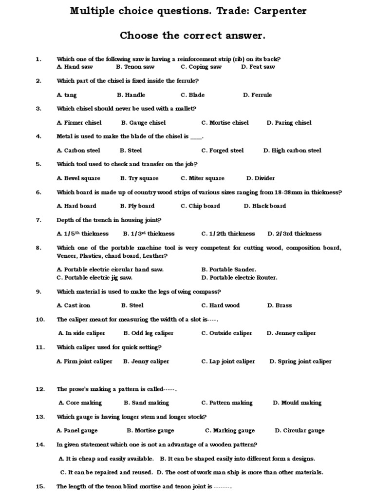 Carpenter Trade Test Questions PDF | PDF