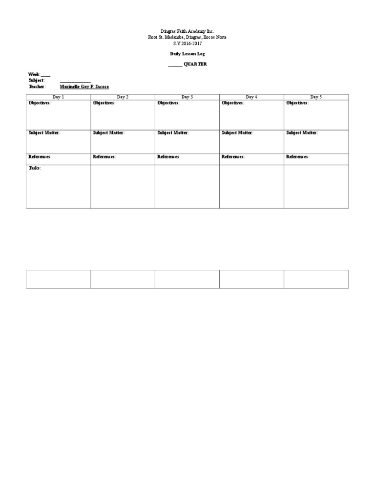 Daily Lesson Log Template (Elem) | PDF