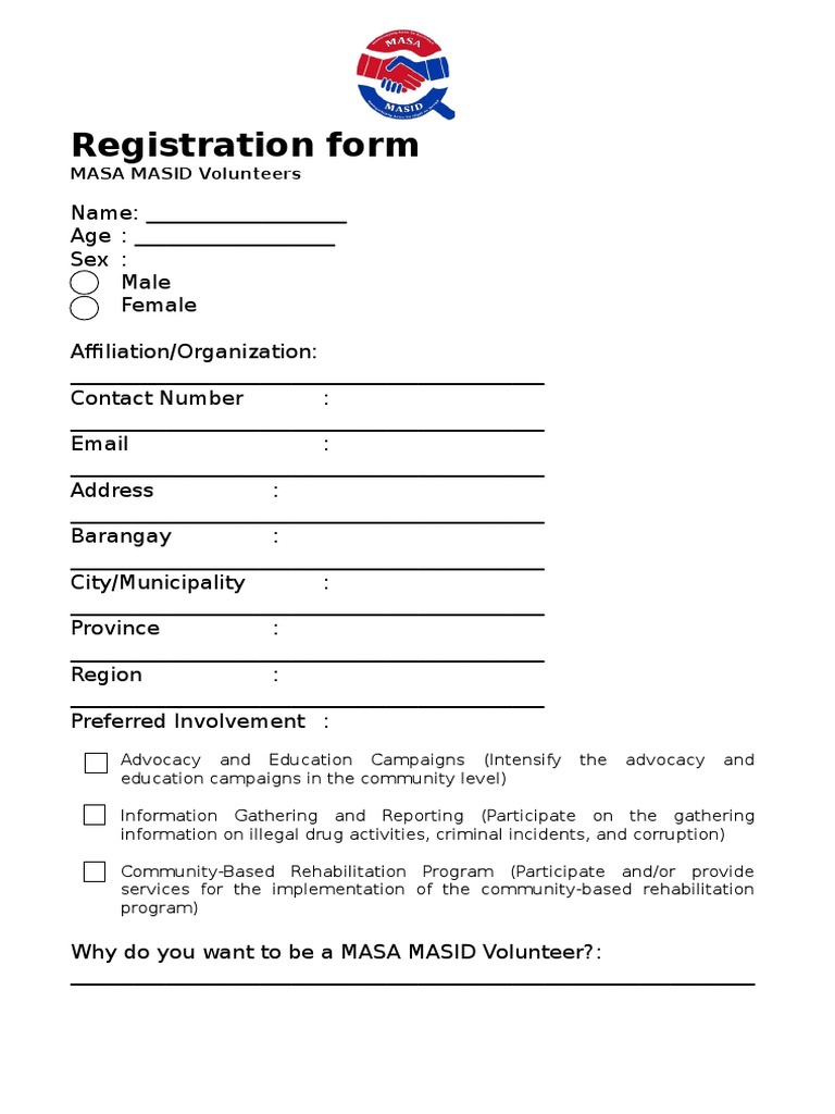 MASA MASID Registration Form | PDF