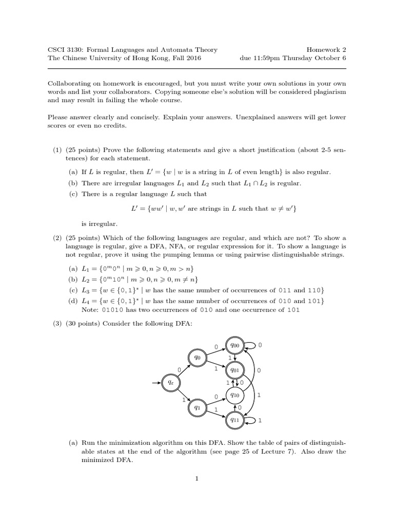 'CSCI3130 - Homework 2 | PDF | Regular Expression | Formalism (Deductive)