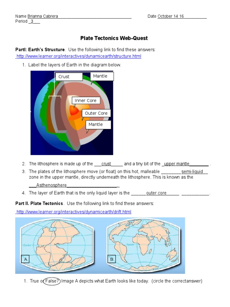Plate Tectonics Web Quest Student | PDF | Plate Tectonics | Volcano