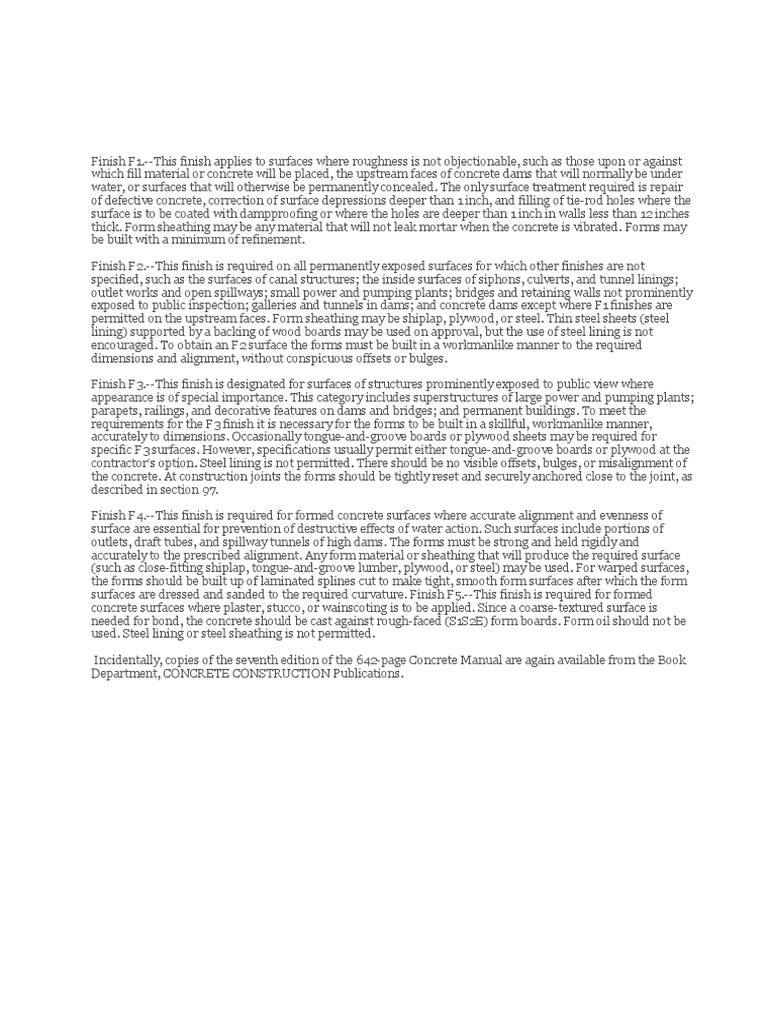 Concrete Finishes F1-F4 | Plywood | Dam