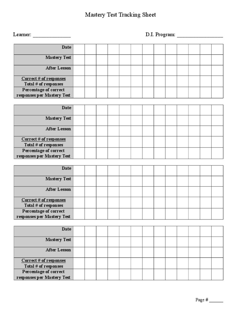Mastery Test Tracking Sheet | PDF