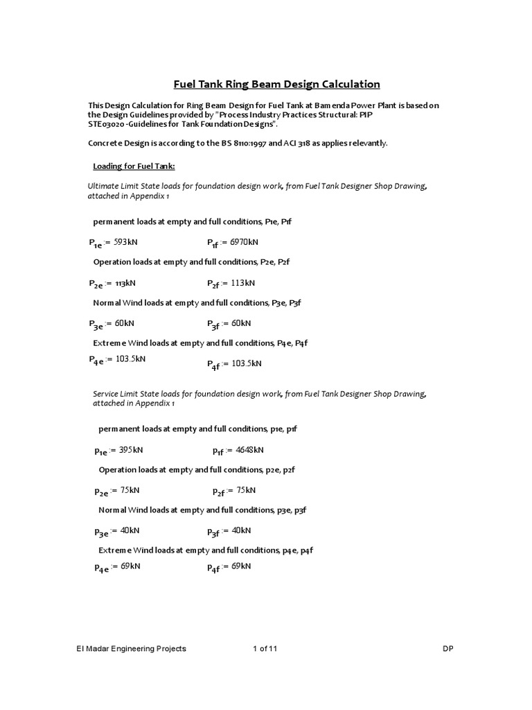 Fuel Tank Ring Beam Design Calculation PDF | PDF | Beam (Structure ...