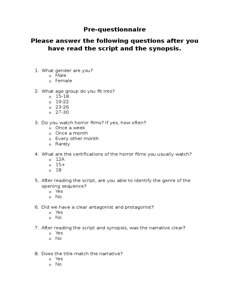Pre Questionnaire | PDF