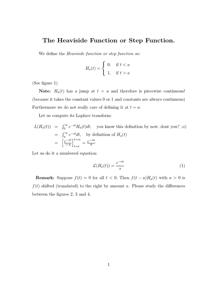 The Heaviside Function or Step Function | PDF | Laplace Transform ...