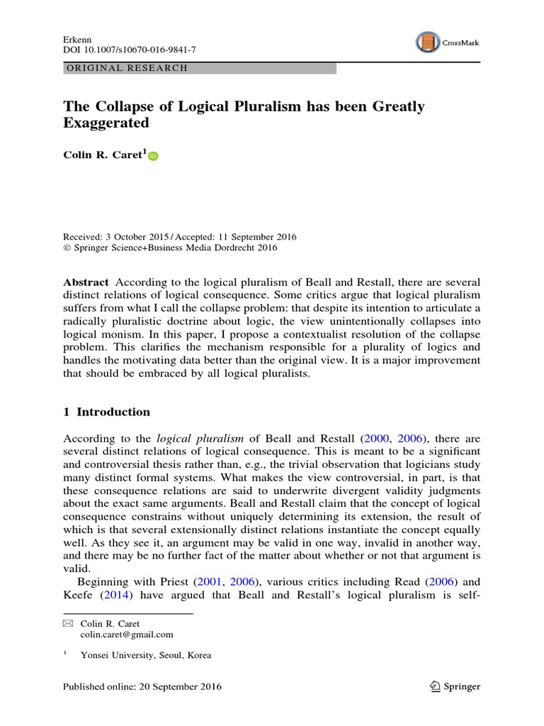 The Collapse of Logical Pluralism Has Be PDF | PDF | Logic | Validity