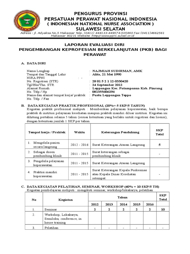 Format Laporan Evaluasi Diri Perawat | PDF